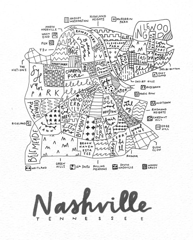 Nashville Neighborhoods Print - Etsy