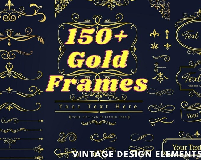 Gold Glitter Borders Clipart, Instant Download, Gold Glitter PNG ...