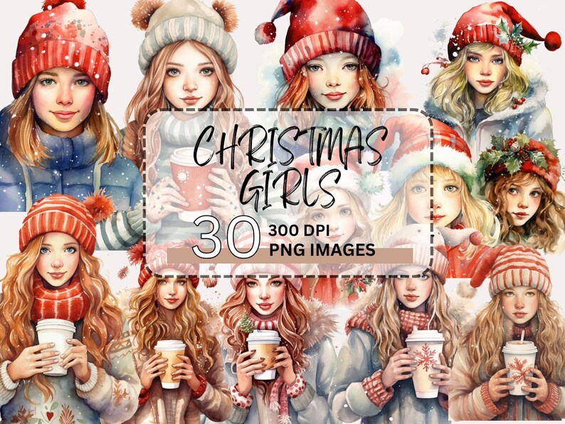 Christmas Girls Clipart Bundle,winter Latte Girls,watercolor Cute ...