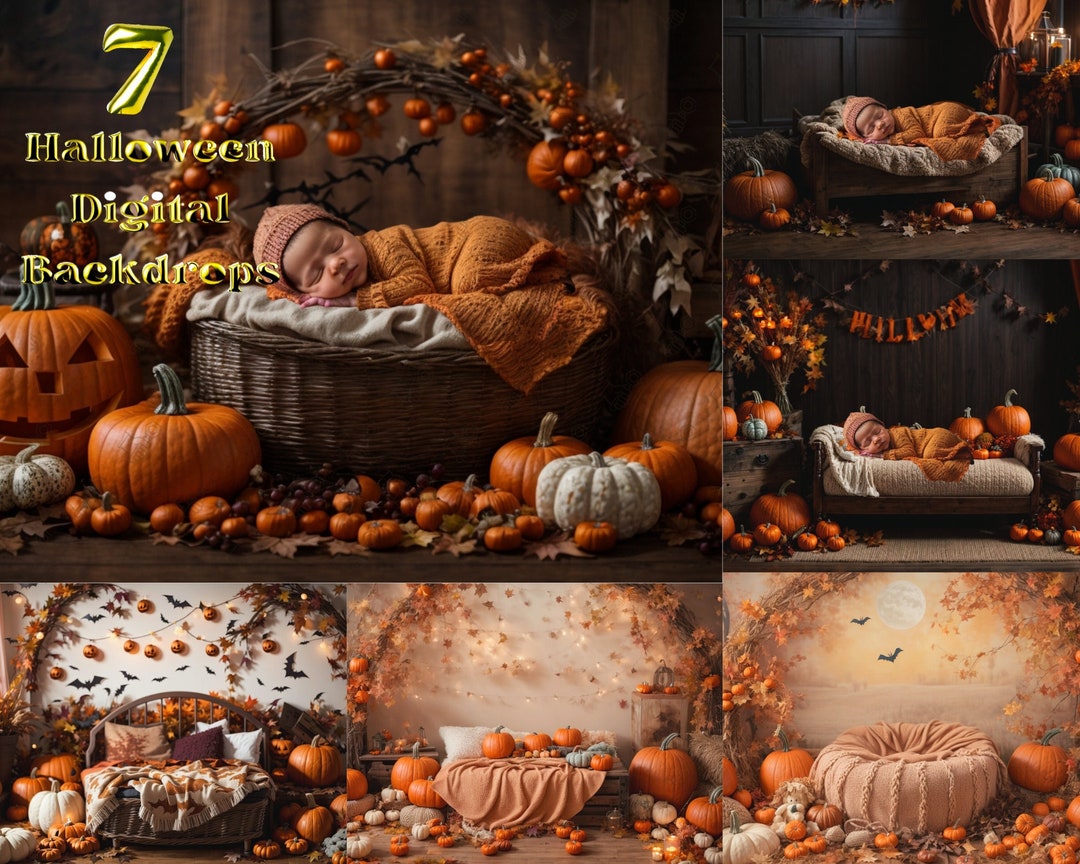 Newborn Halloween Digital Backdrop Bundle, Autumn Theme (digital ...