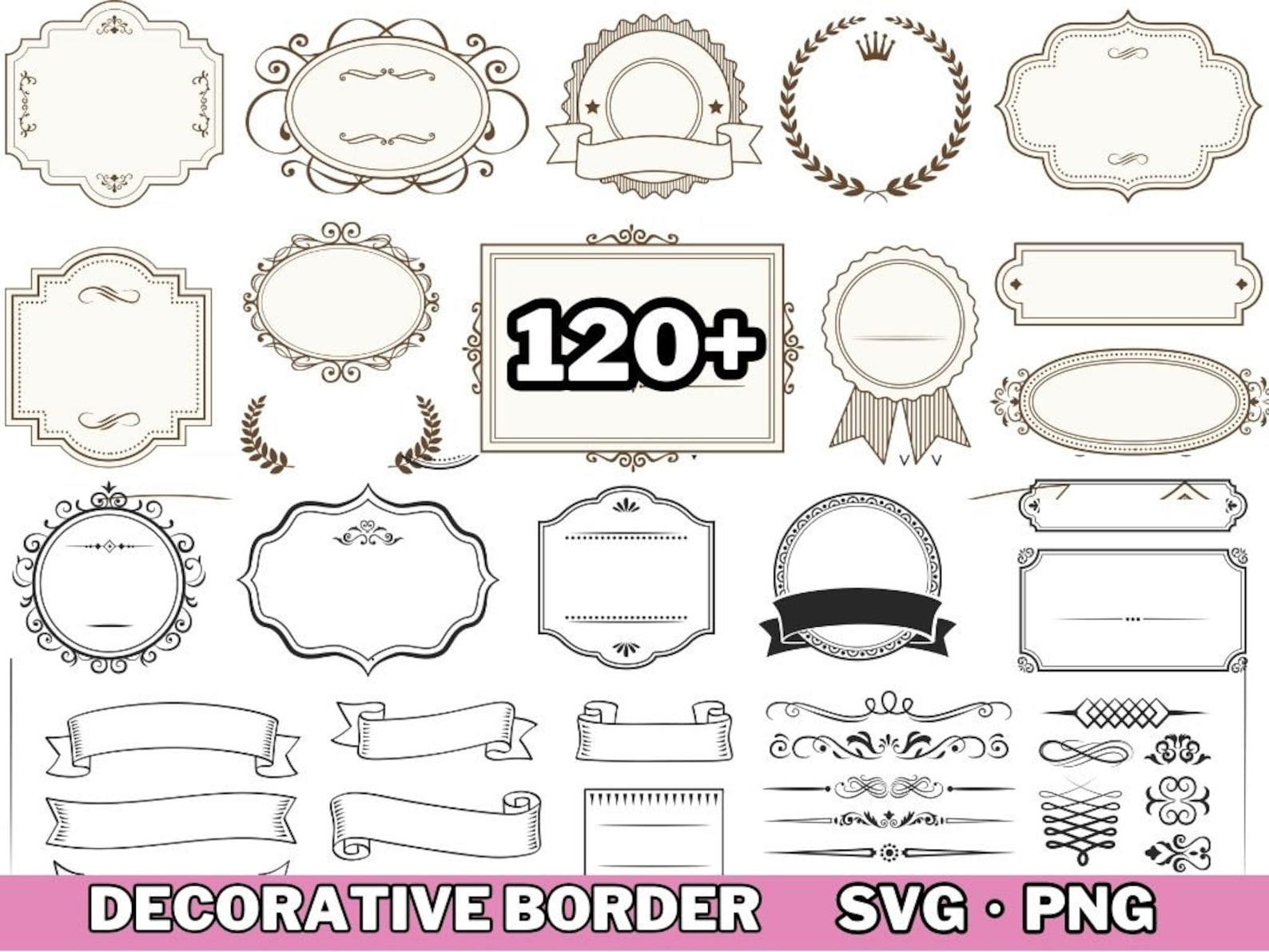 Decorative Border Svg,frame Svg,banner Collection,pattern,mega Design ...