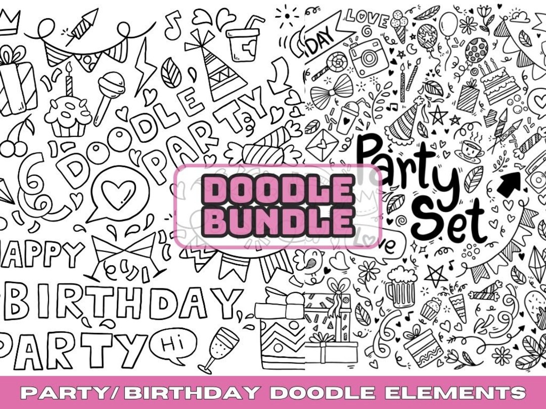 Doodle Party Set,doodle Clipart,doodle Drawings,coloring Hand Drawn ...