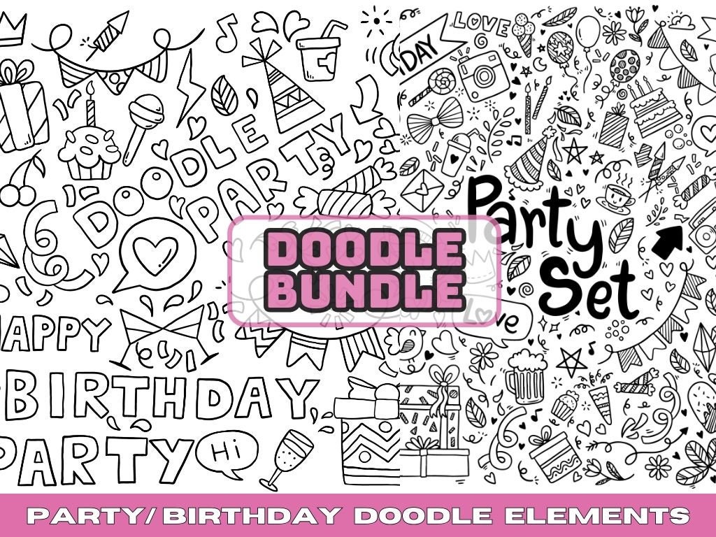 Doodle Party Set,doodle Clipart,doodle Drawings,coloring Hand Drawn ...