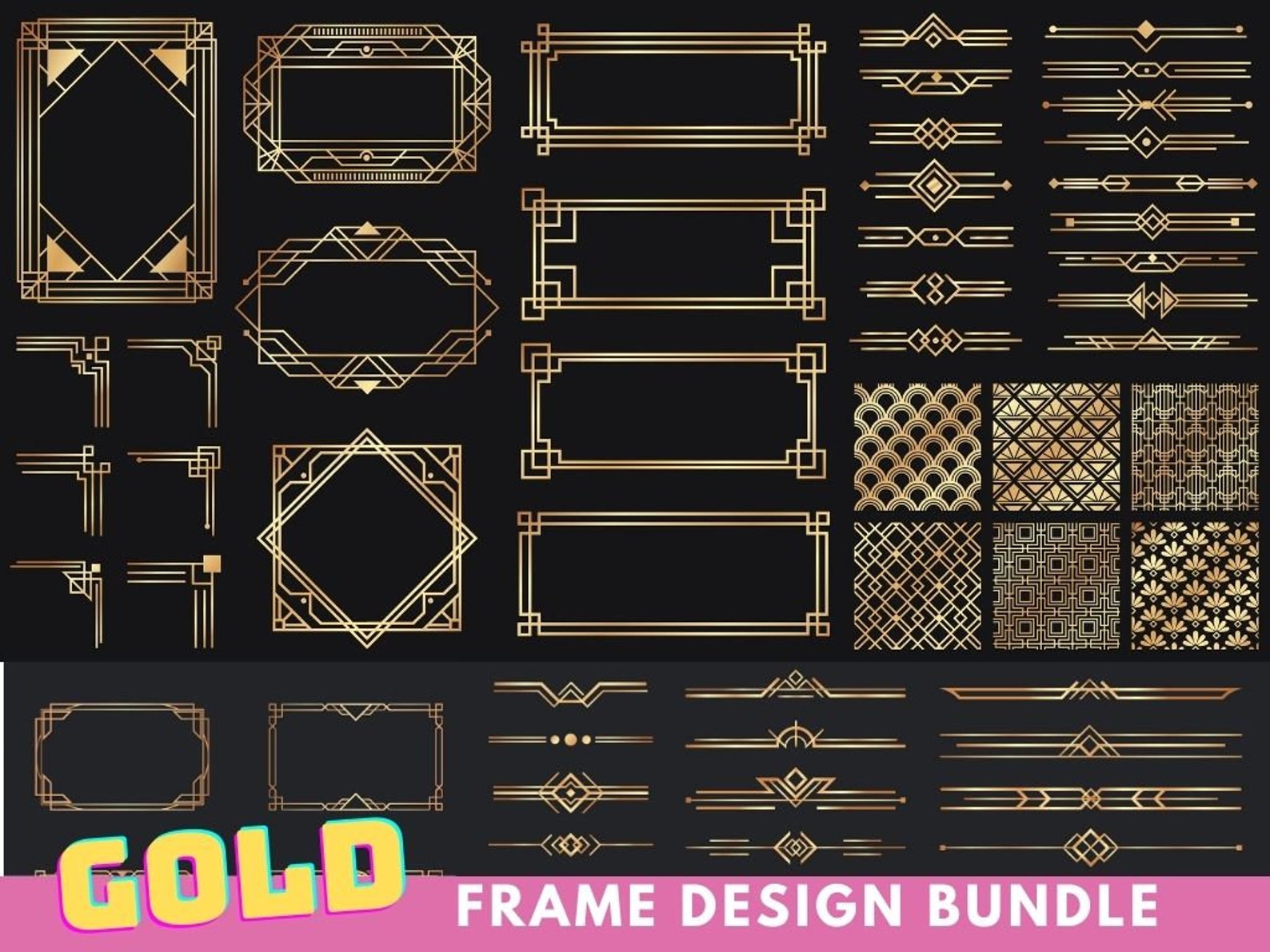 Metallic Golden Frames | Gold Frame Svg Bundle | Gold Art Deco Frames ...