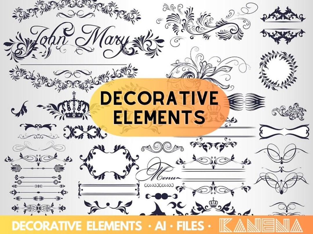 Decorative Design Elements SVG | Flourishes, Dividers, Borders (instant ...