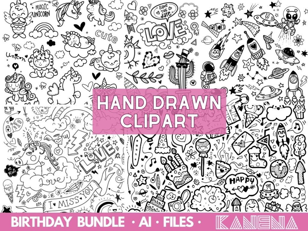 Doodle Bundle,ai Files,cute Svg,birthday Svg Bundle, Doodle Style ...