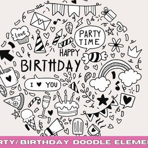 Happy Birthday Doodleparty Doodledoodle Clipartdoodle - Etsy