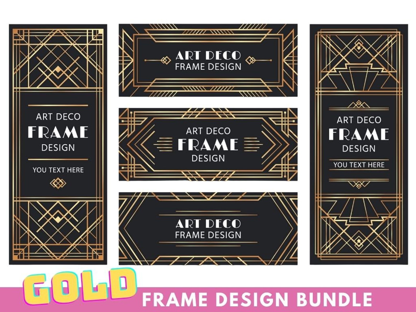 Metallic Golden Frames | Gold Frame Svg Bundle | Gold Art Deco Frames ...