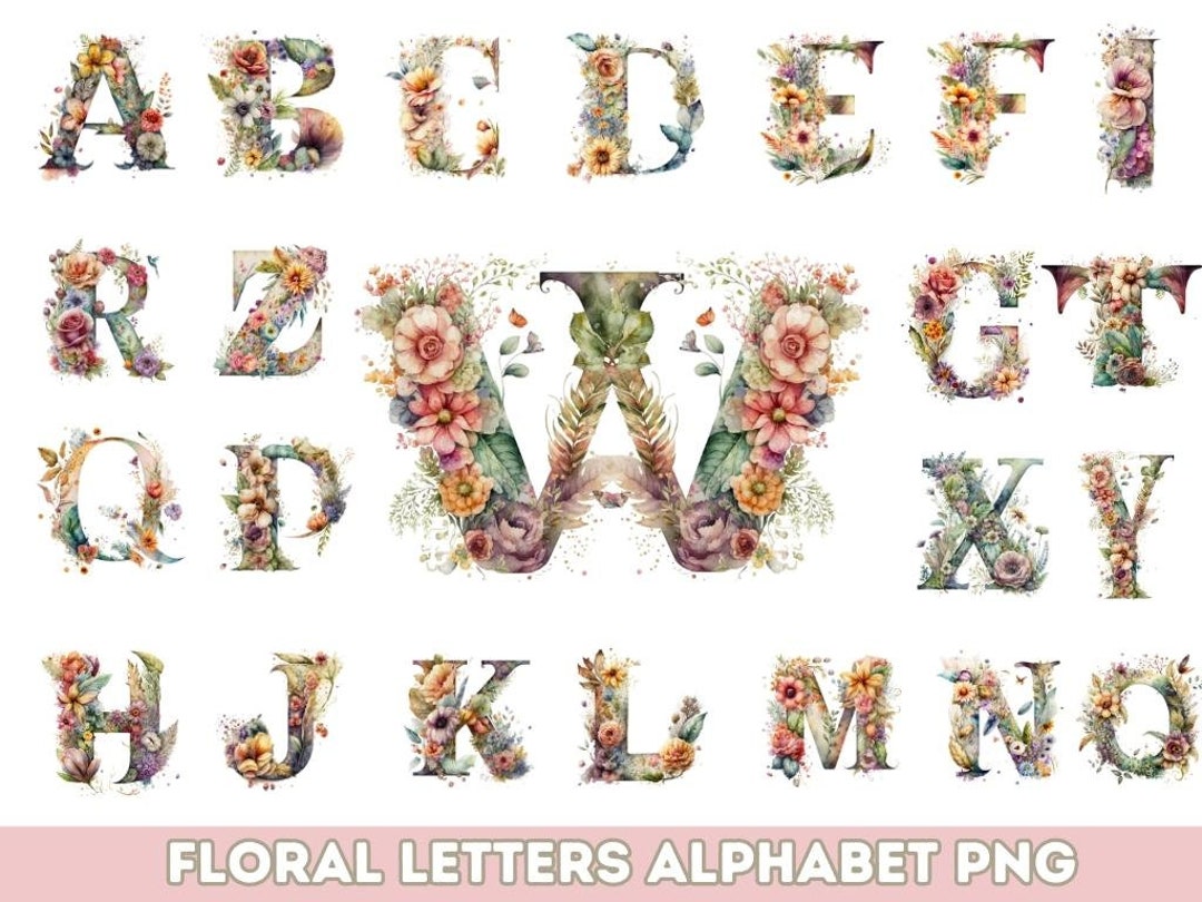 Floral Alphabet Clipart,letters,26 High Quality Watercolor Alphabet Png ...