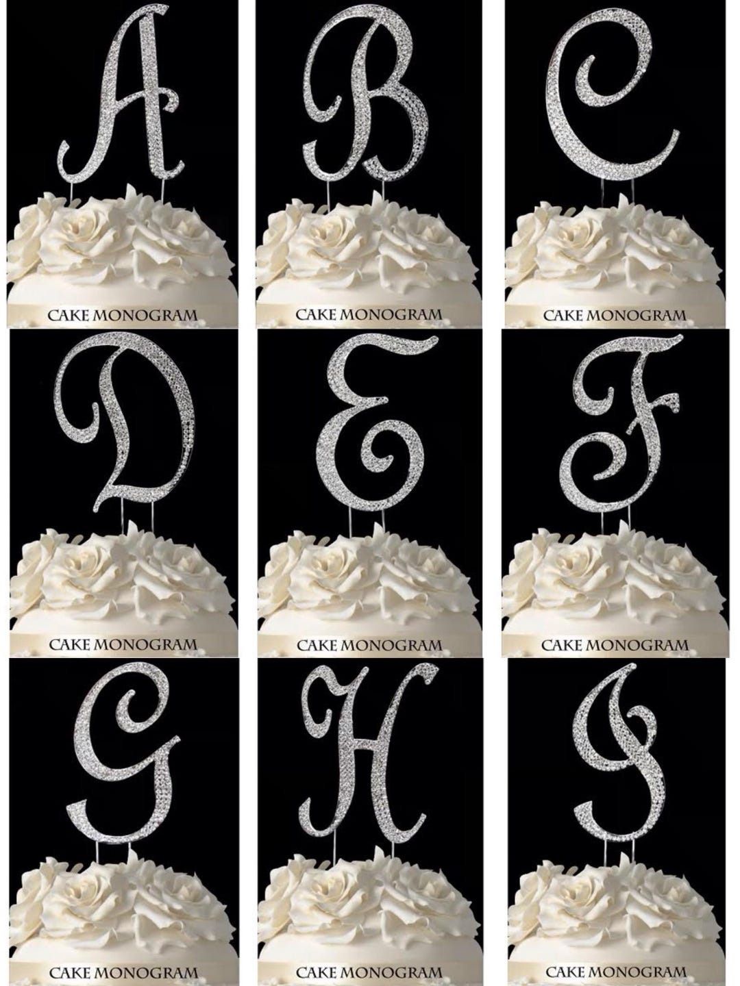 Rhinestone Monogram Cake Toppers - Silver A-Z Letters & Ampersand ...