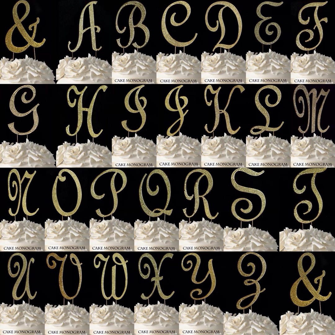 Gold Monogram Cake Topper, Rhinestone Letter Initial for Wedding ...