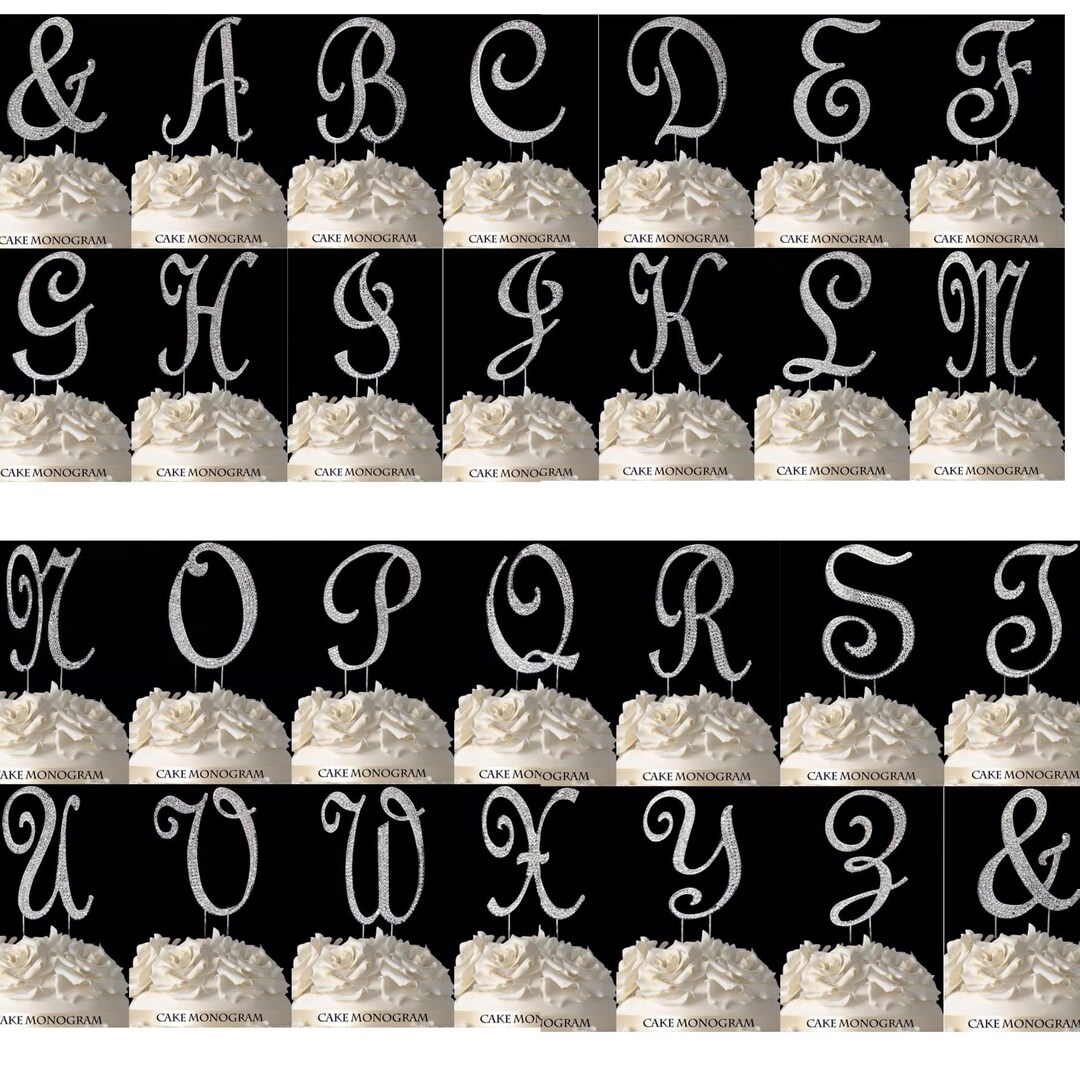 Silver 26 Letters and ” & “ Ampersand Rhinestone Monogram Bling Cake ...