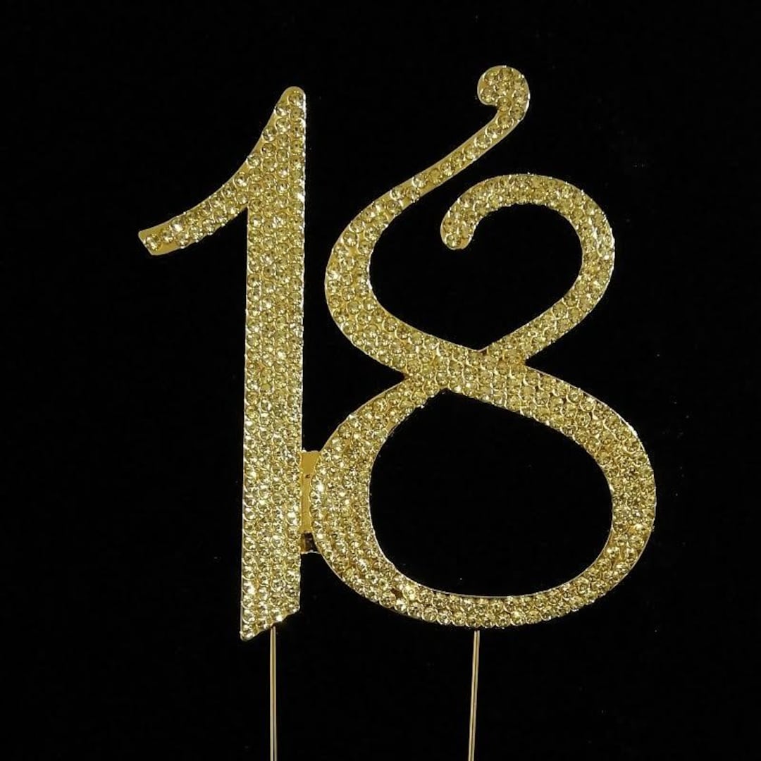 Rhinestone 18th Birthday Cake Topper: Gold or Silver Glitter Party ...