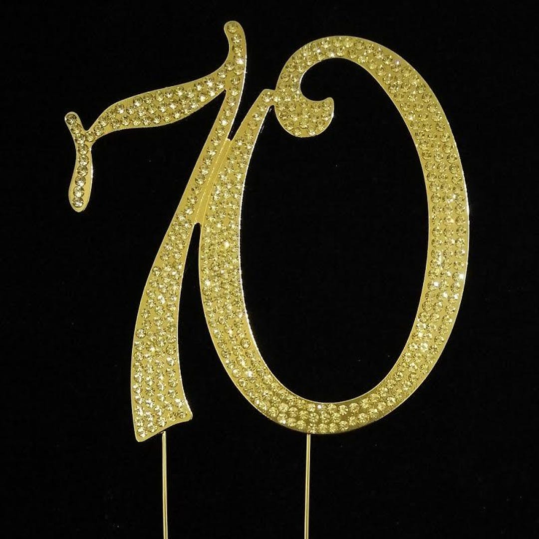 Elegant Gold and Silver 70th Birthday Cake Topper - Rhinestone Crystal ...