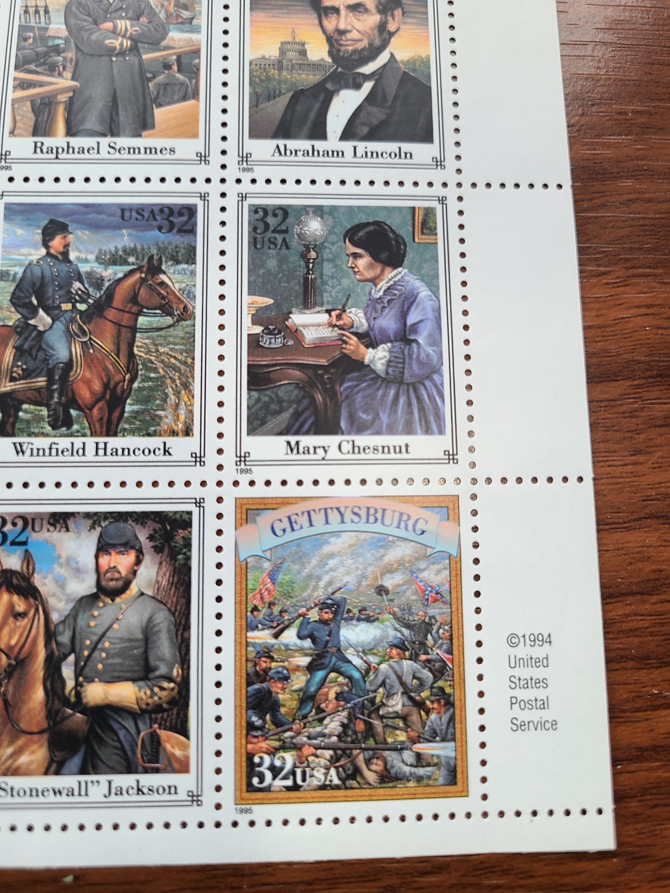 USPS 1995 Civil War Commemorative Stamps Full Sheet of 20 Colorful ...