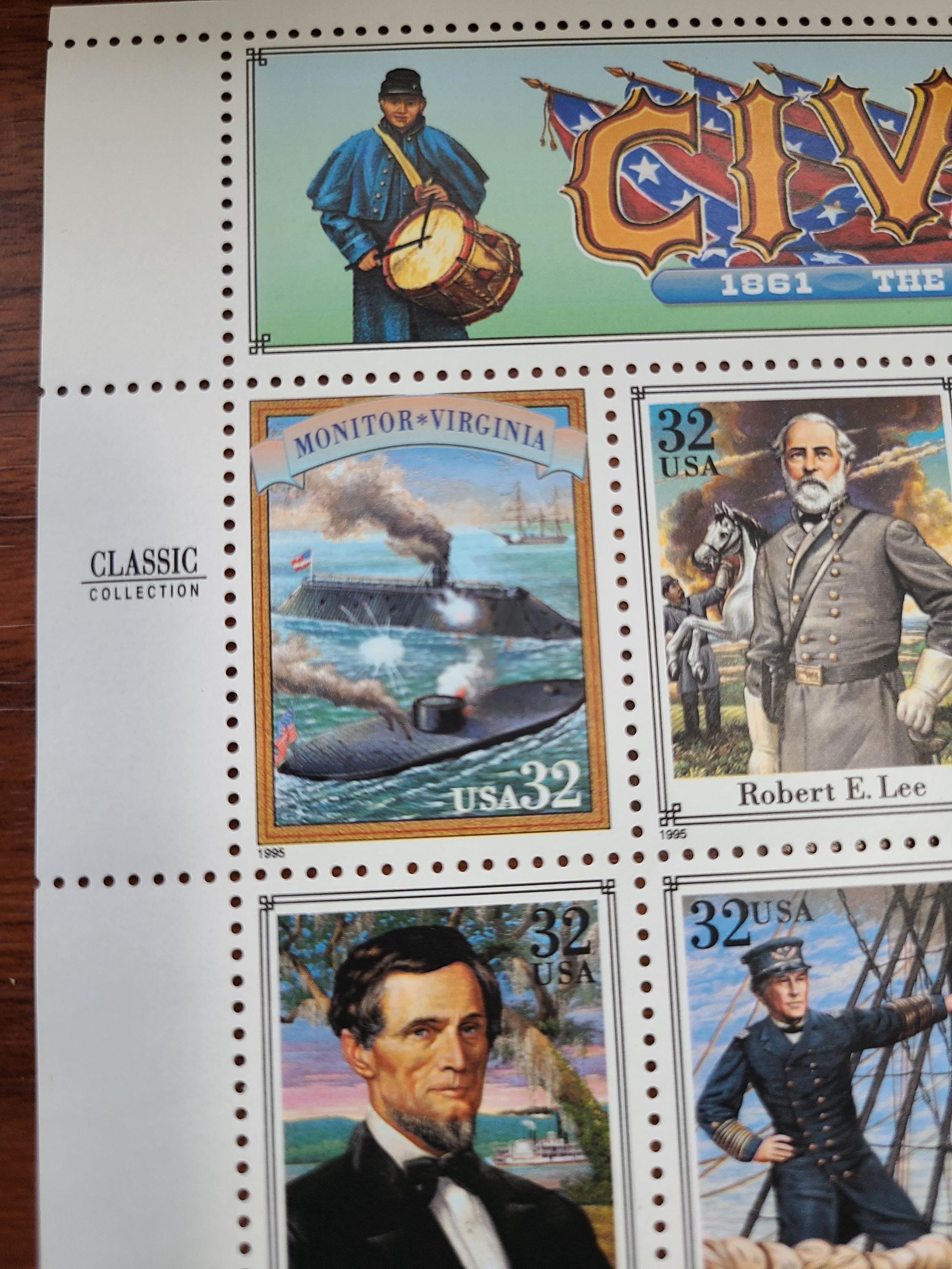 USPS 1995 Civil War Commemorative Stamps Full Sheet of 20 Colorful ...