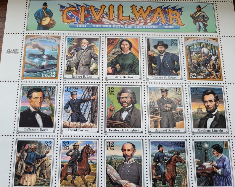 USPS 1995 Civil War Commemorative Stamps Full Sheet of 20 Colorful ...