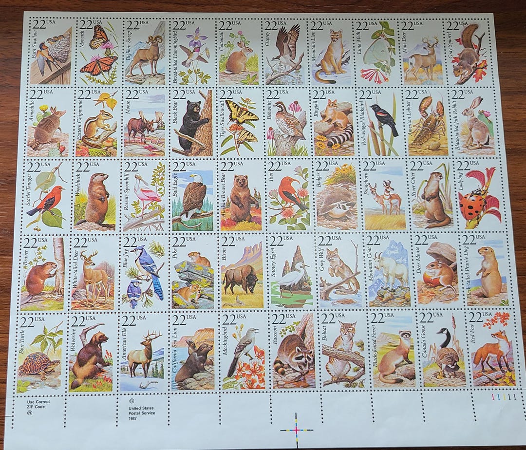 1987 Wildlife Stamps Full Sheet: 50 US 22 Cent Stamps - Etsy