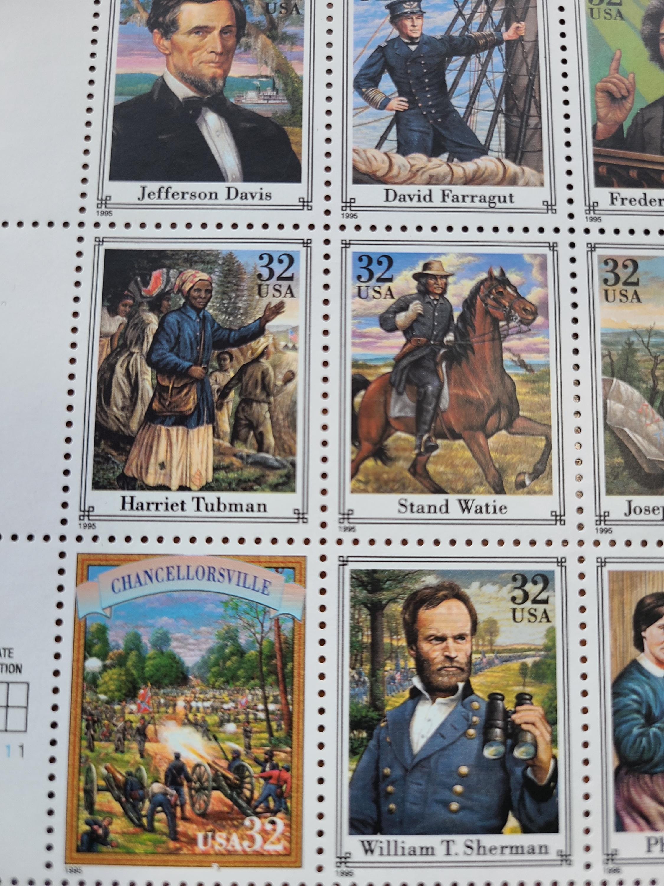 USPS 1995 Civil War Commemorative Stamps Full Sheet of 20 Colorful ...