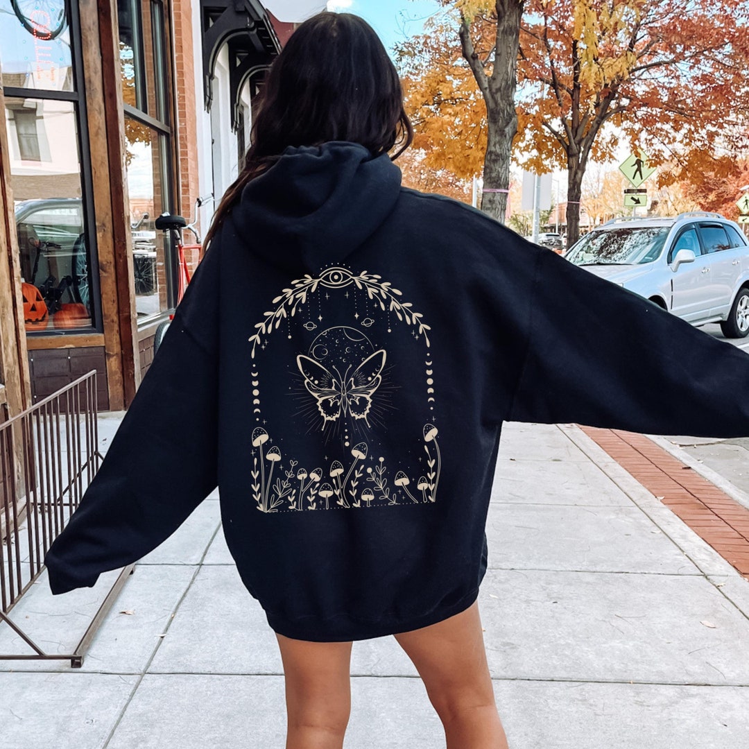 Celestial Butterfly Hoodie, Moon Phase Boho Outfit - Etsy
