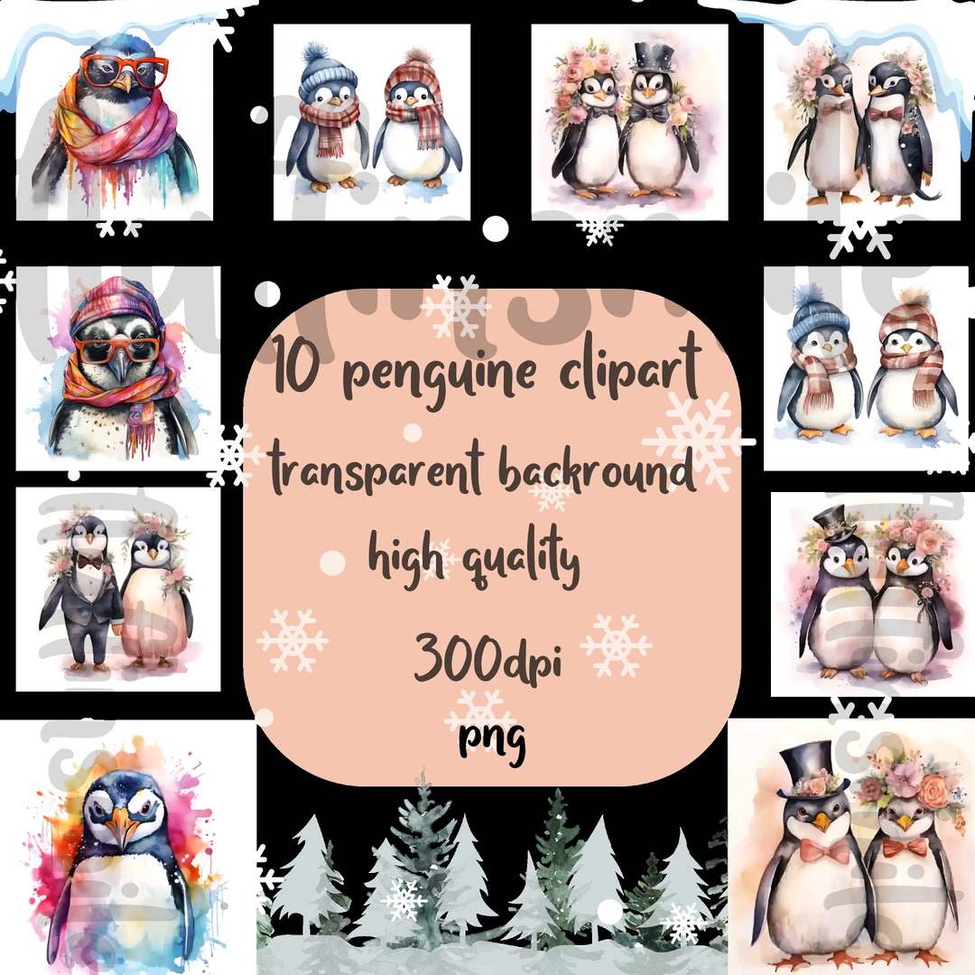 Cute Penguin Clipart, Watercolor Clip Art, Transparent Background ...