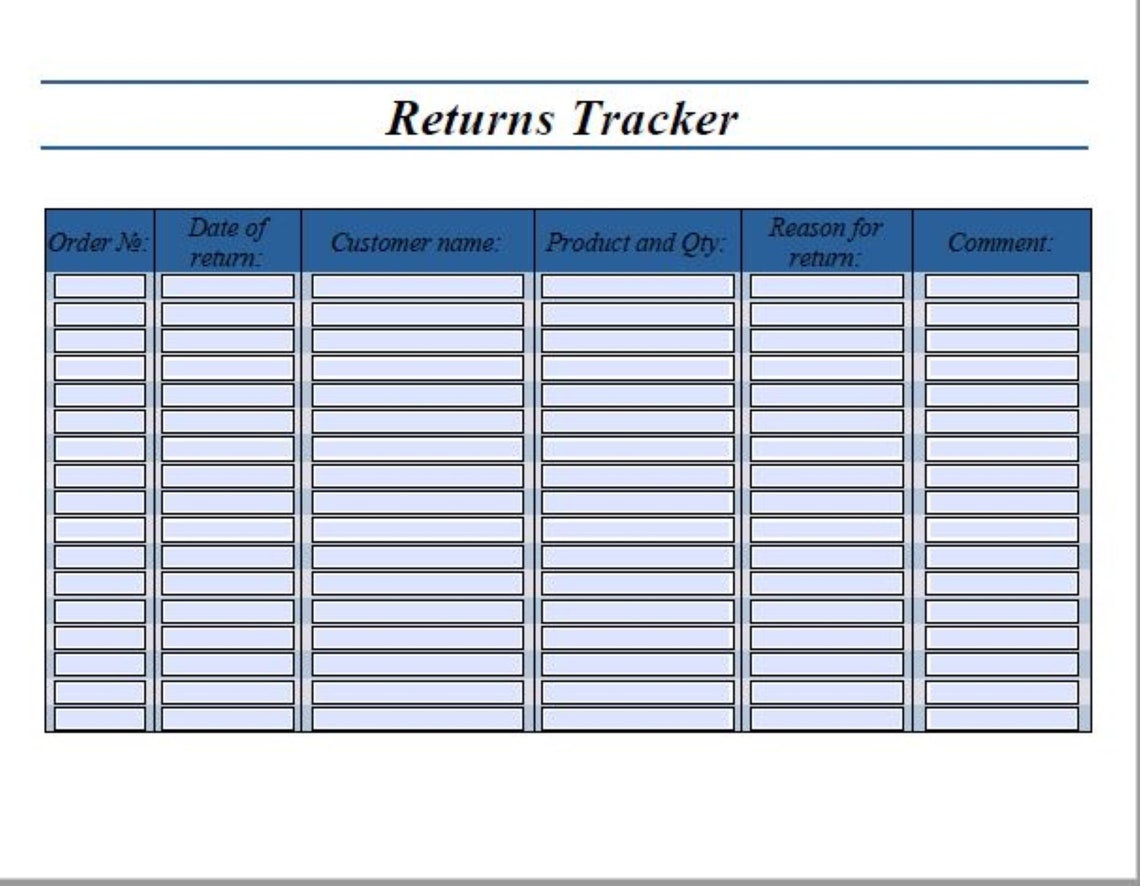 Printable Returns Tracker Template in Blue, Editable Online Business Return Sheet, PDF Template ...