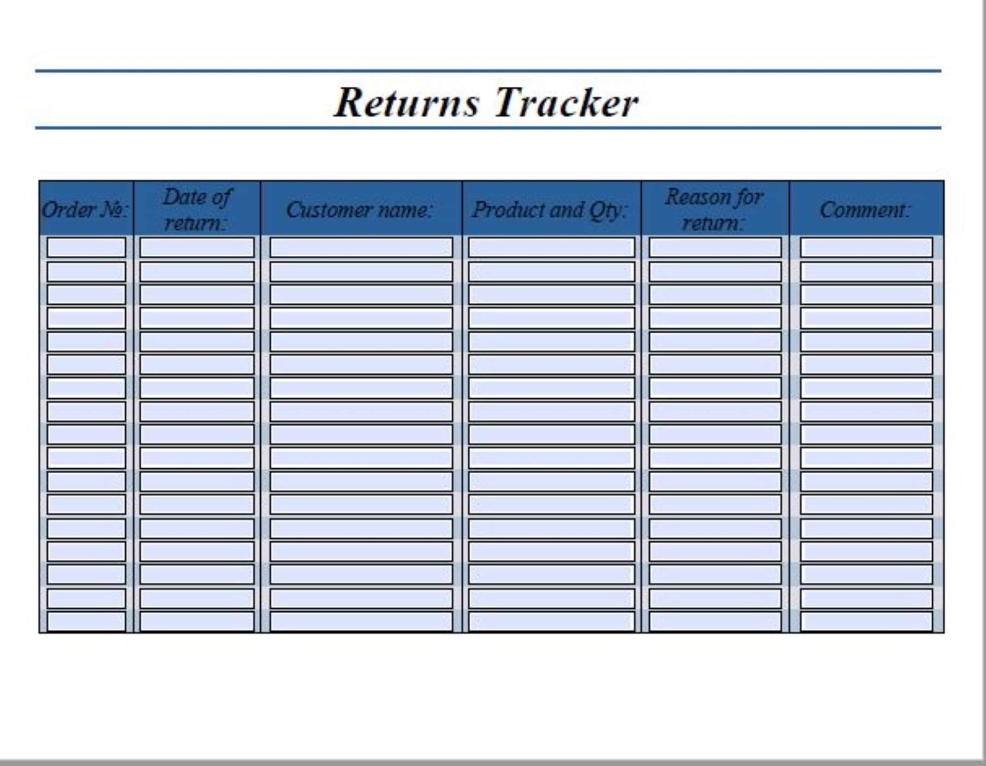 Printable Returns Tracker Template in Blue, Editable Online Business ...