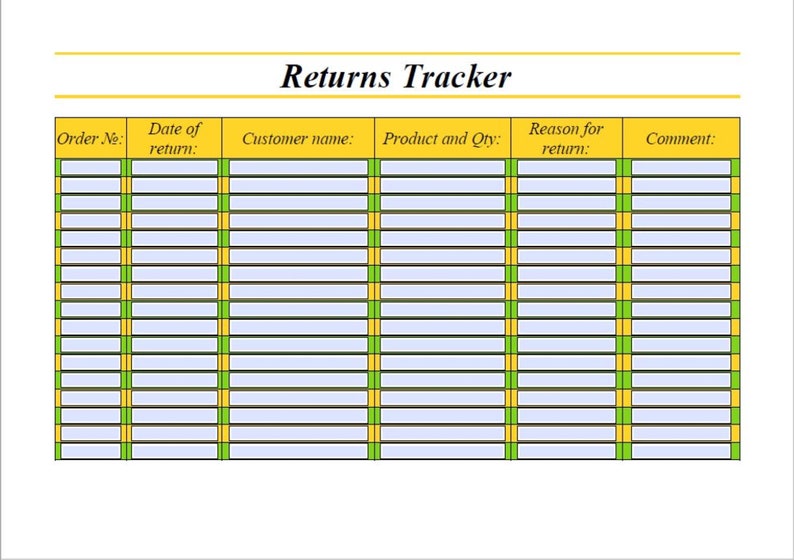 Light Printable Returns Tracker Template, Editable Online Business ...