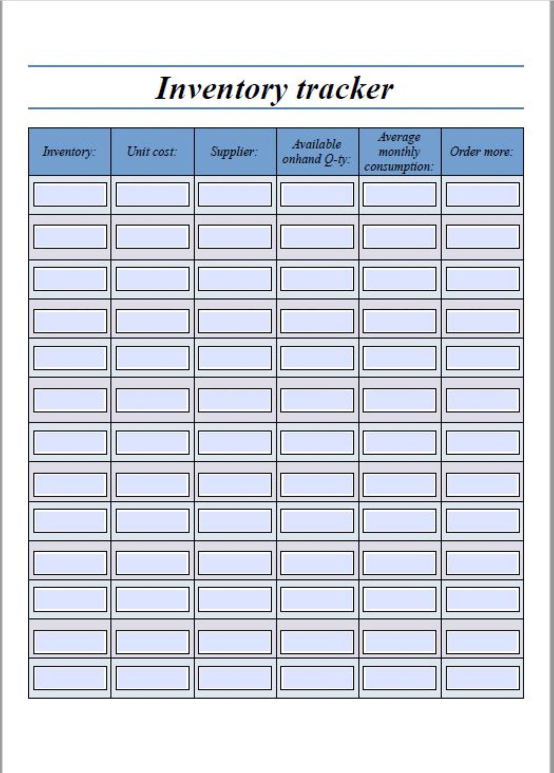 Blue Inventory Tracker, Printable to Do List, Fillable Form, Small ...