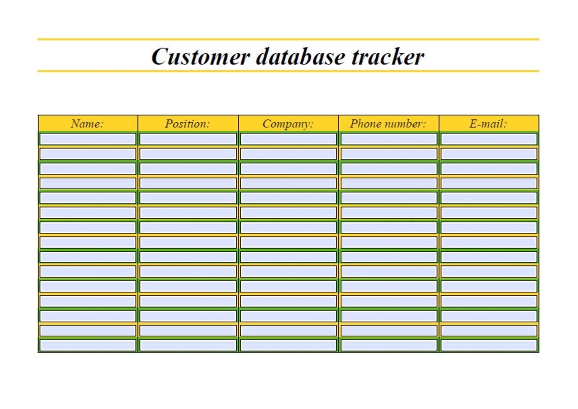 Light-colored Printable Customer Contact List, Easy Editable Database ...