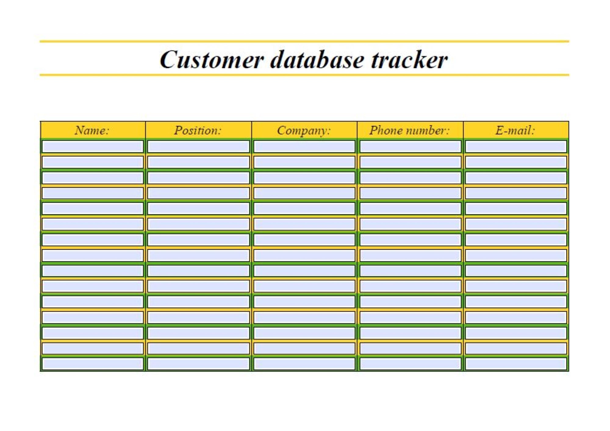 Light-colored Printable Customer Contact List, Easy Editable Database ...