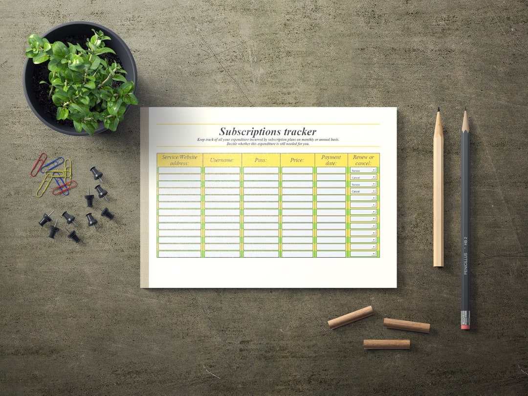 Subscription Tracker Template, Editable Management Form, PDF Sheet ...