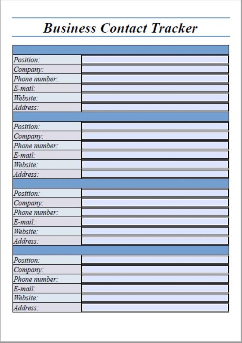 Blue Printable Business Contact Tracker, Editable Address Book ...