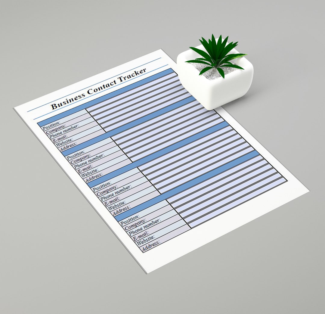 Blue Printable Business Contact Tracker, Editable Address Book ...