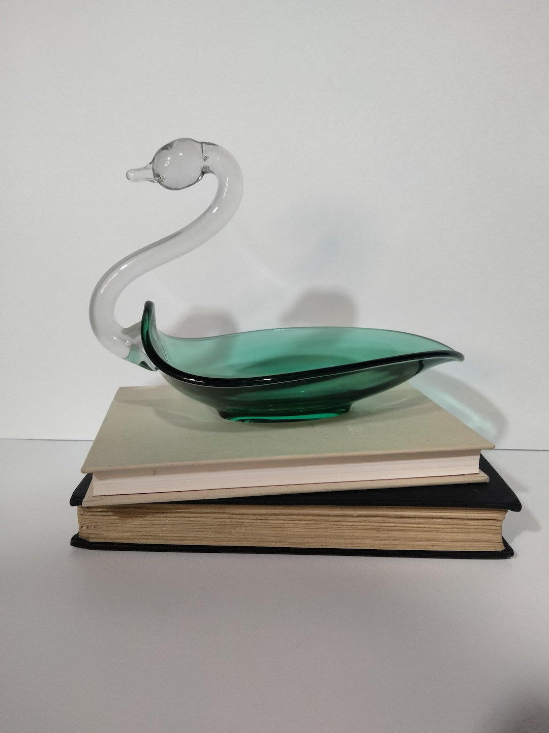 Duncan Miller Swan Dish, Green and Clear Glass - Etsy
