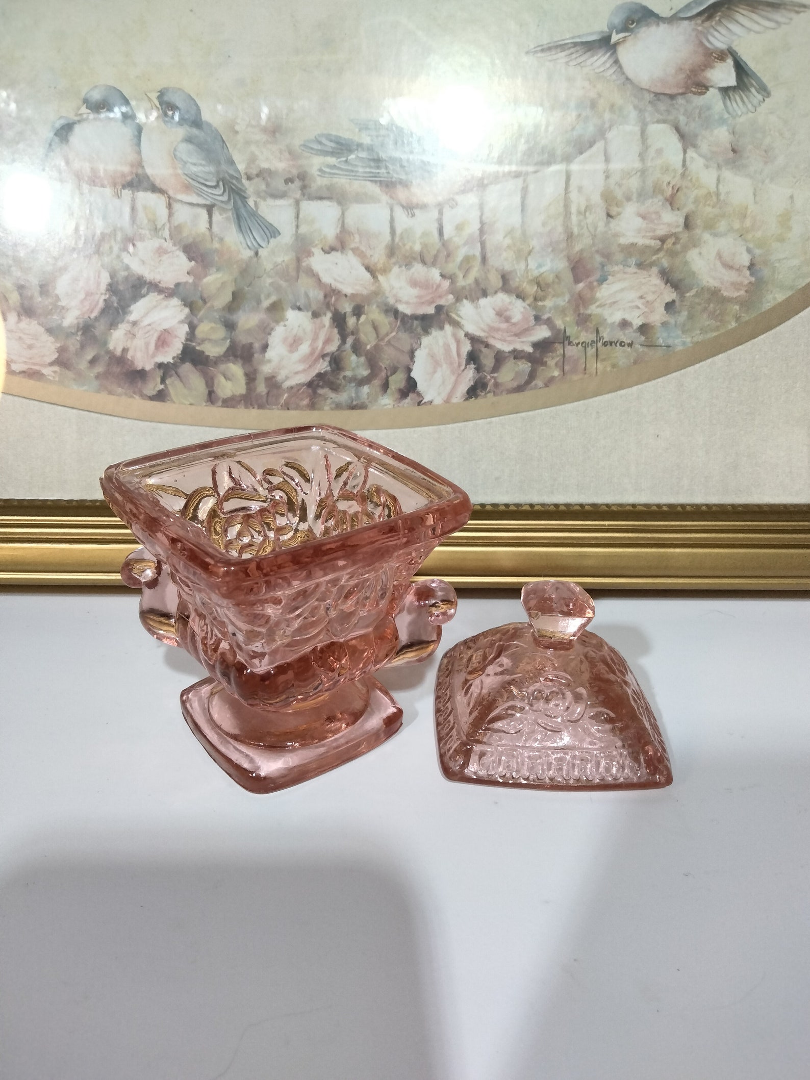 Pink Glass Compote With Lid, Rose Design - Etsy