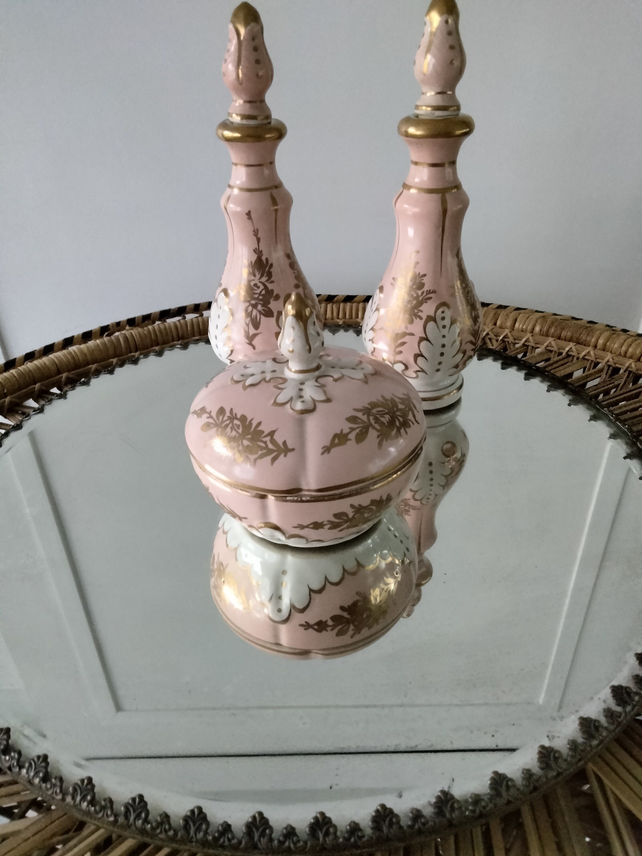 Amoges Set of 3 Hand Painted Vanity/dresser Bottles and Trinket Dish - Etsy