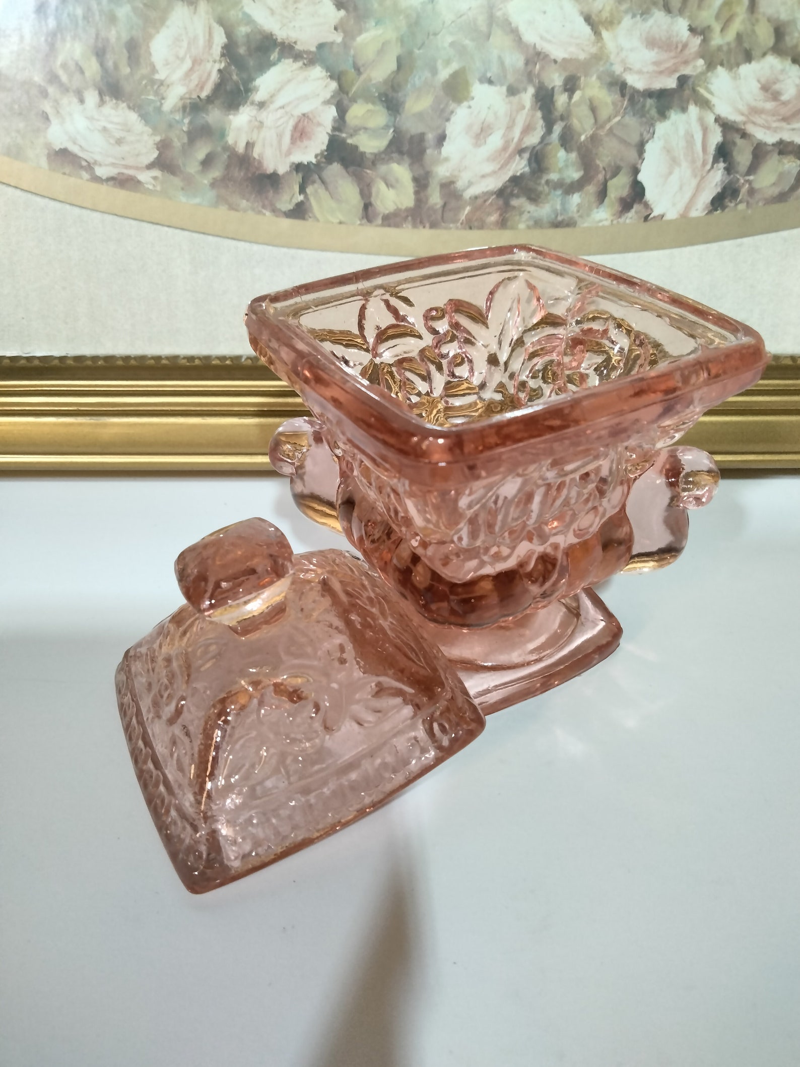 Pink Glass Compote With Lid, Rose Design - Etsy