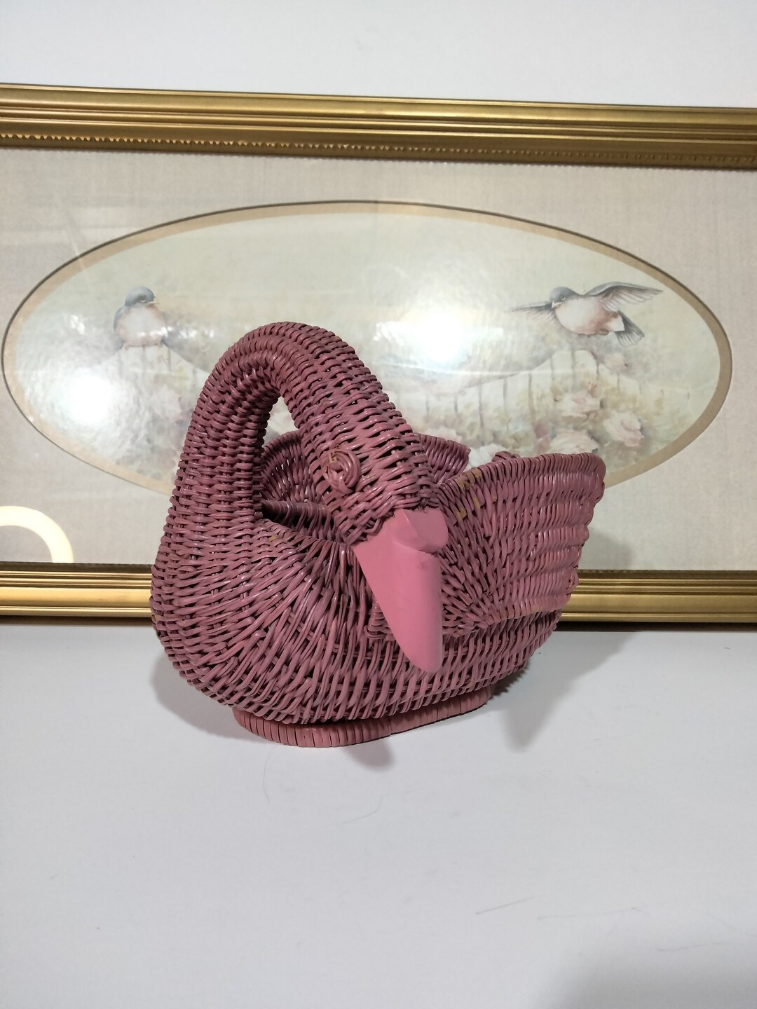 Painted Pink Wicker Swan Basket - Etsy