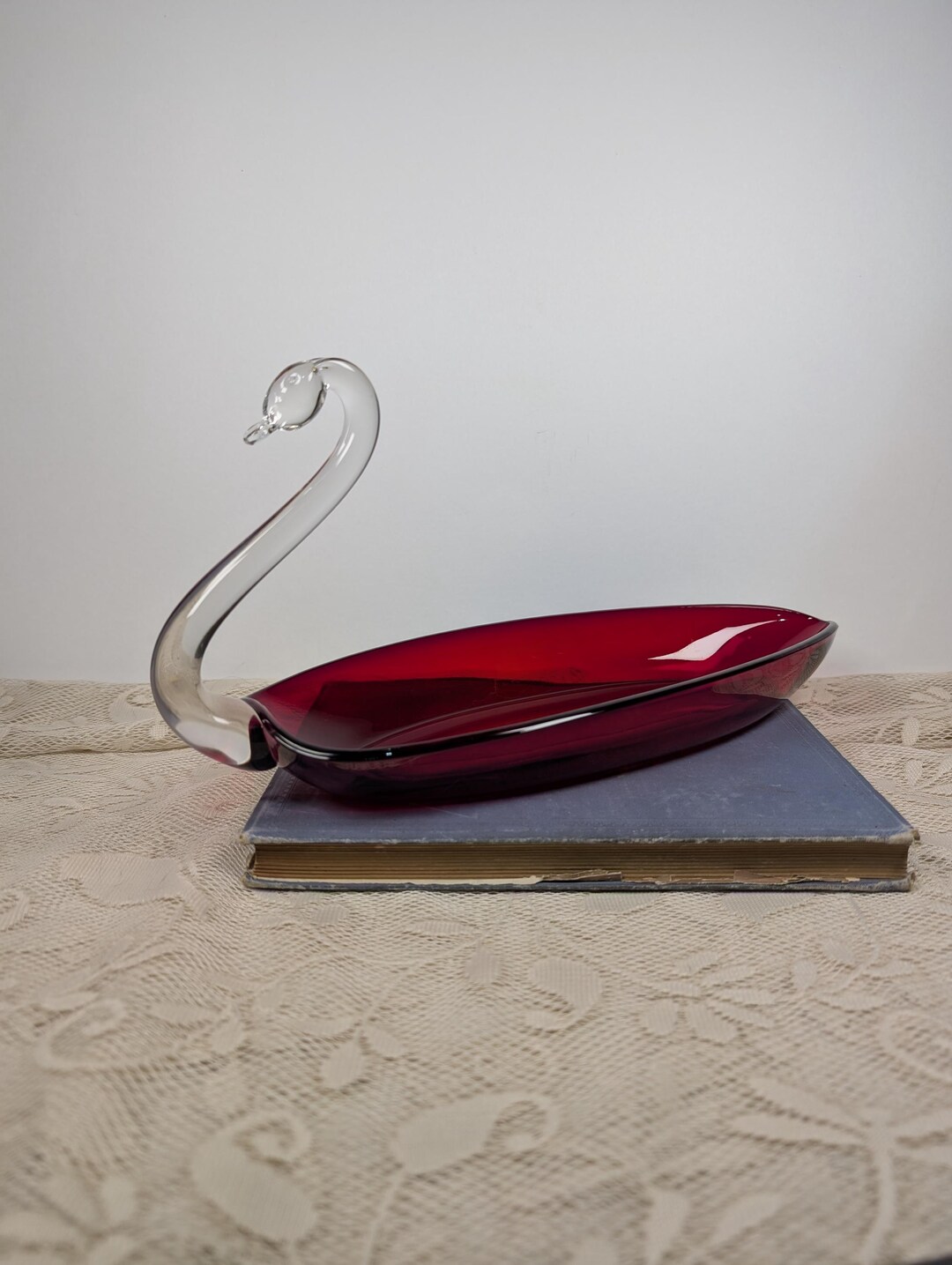 Duncan Miller Ruby Red Glass Swan Dish/bowl. - Etsy