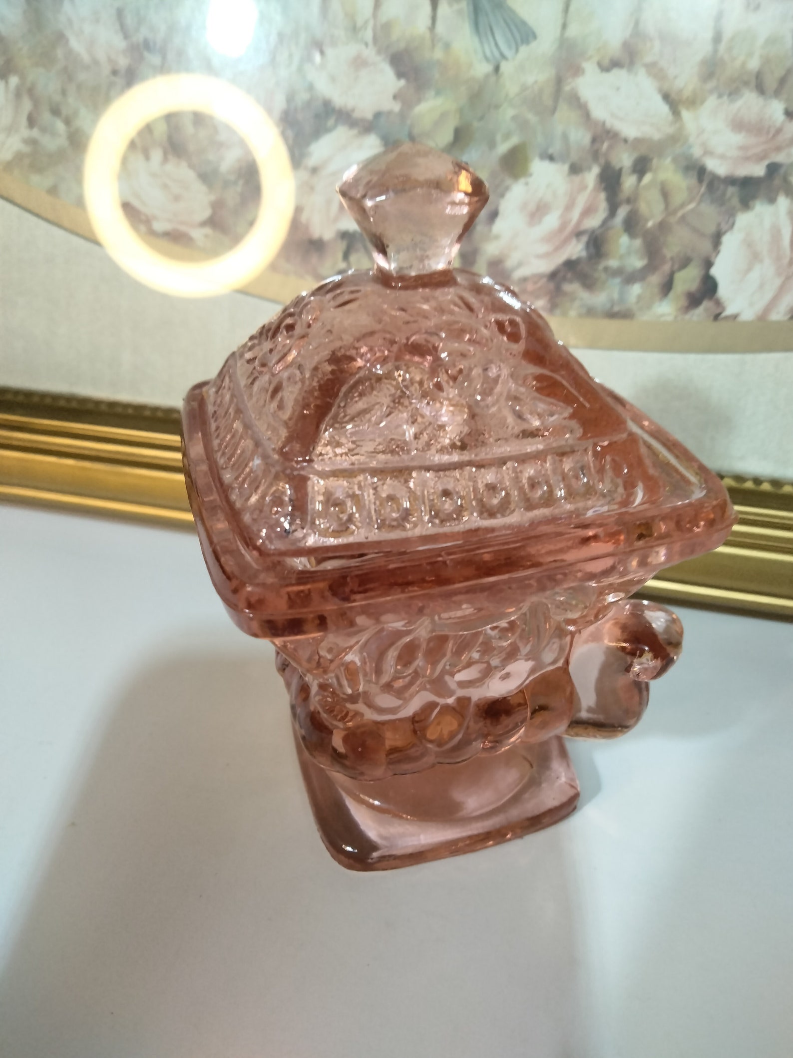 Pink Glass Compote With Lid, Rose Design - Etsy