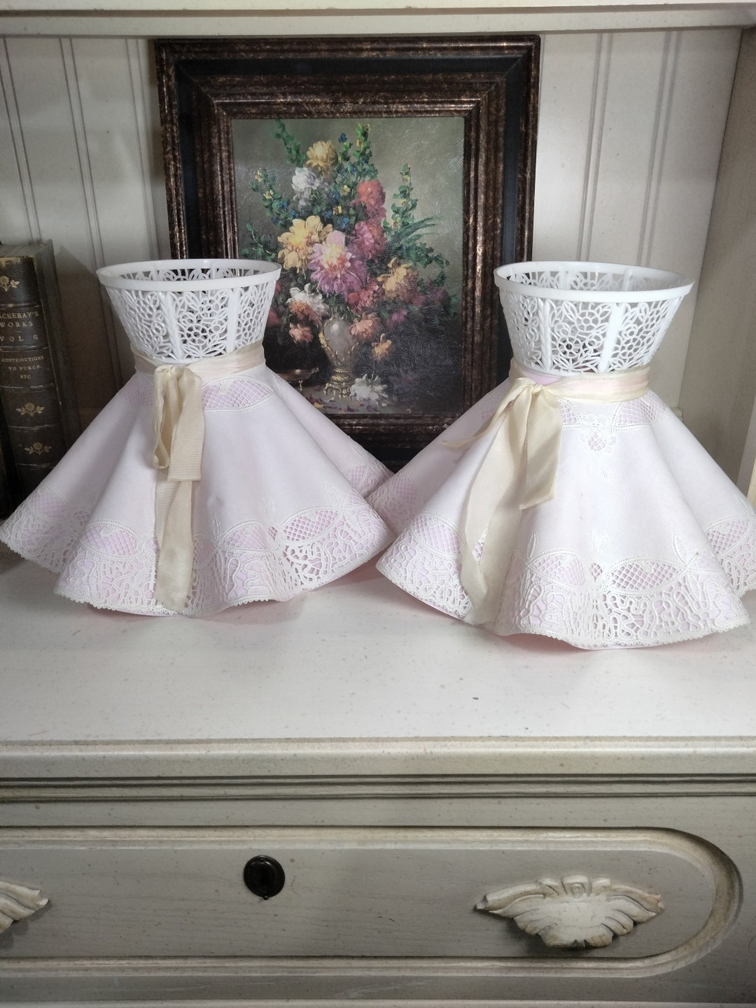 Pair of 50's Ruffled Plastic, Lace Design Lamp Shades Cream/ivory and ...