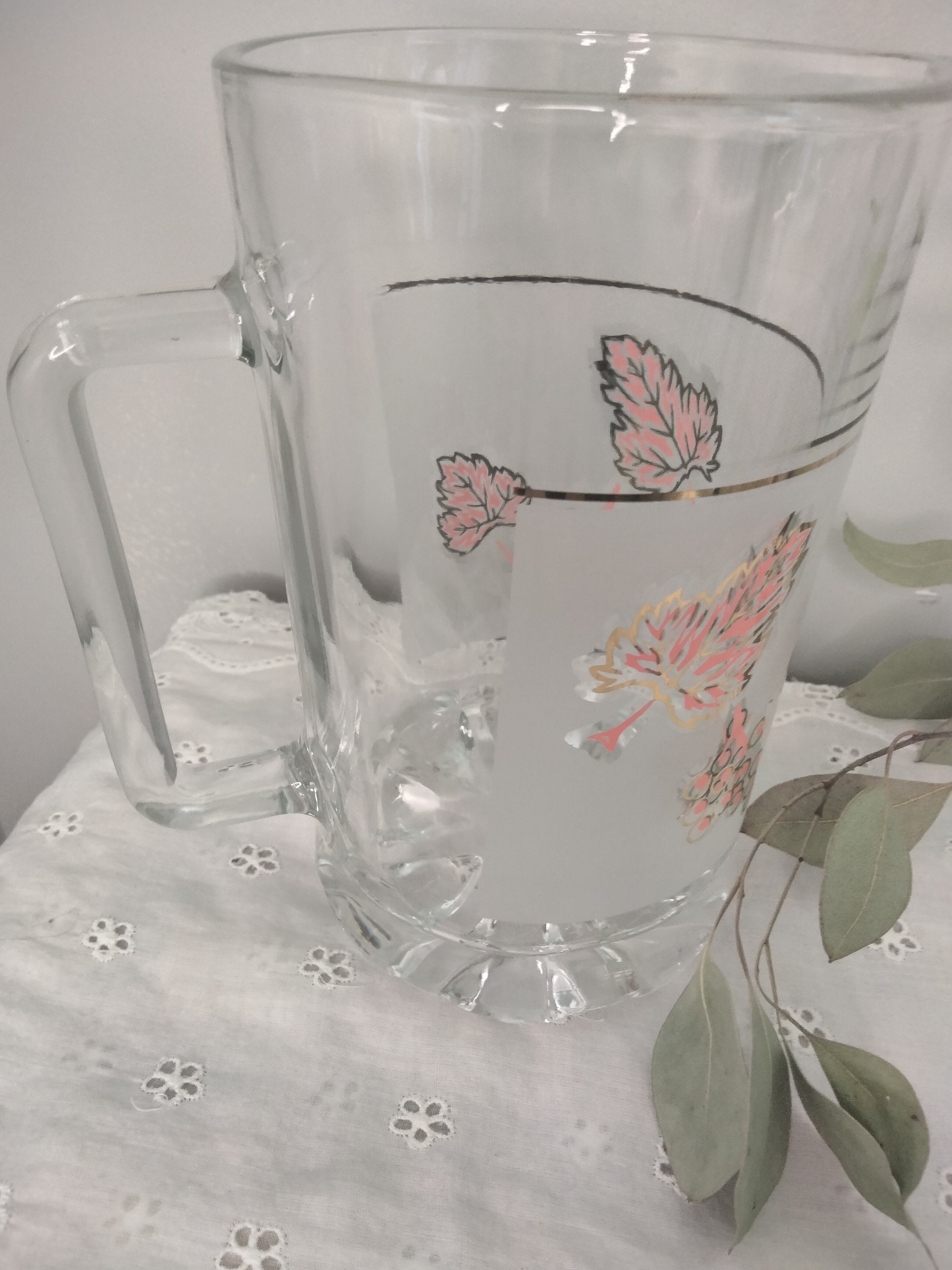 Covetro Italy Pitcher, Clear and Frosted Glass With Leaves, Berries ...