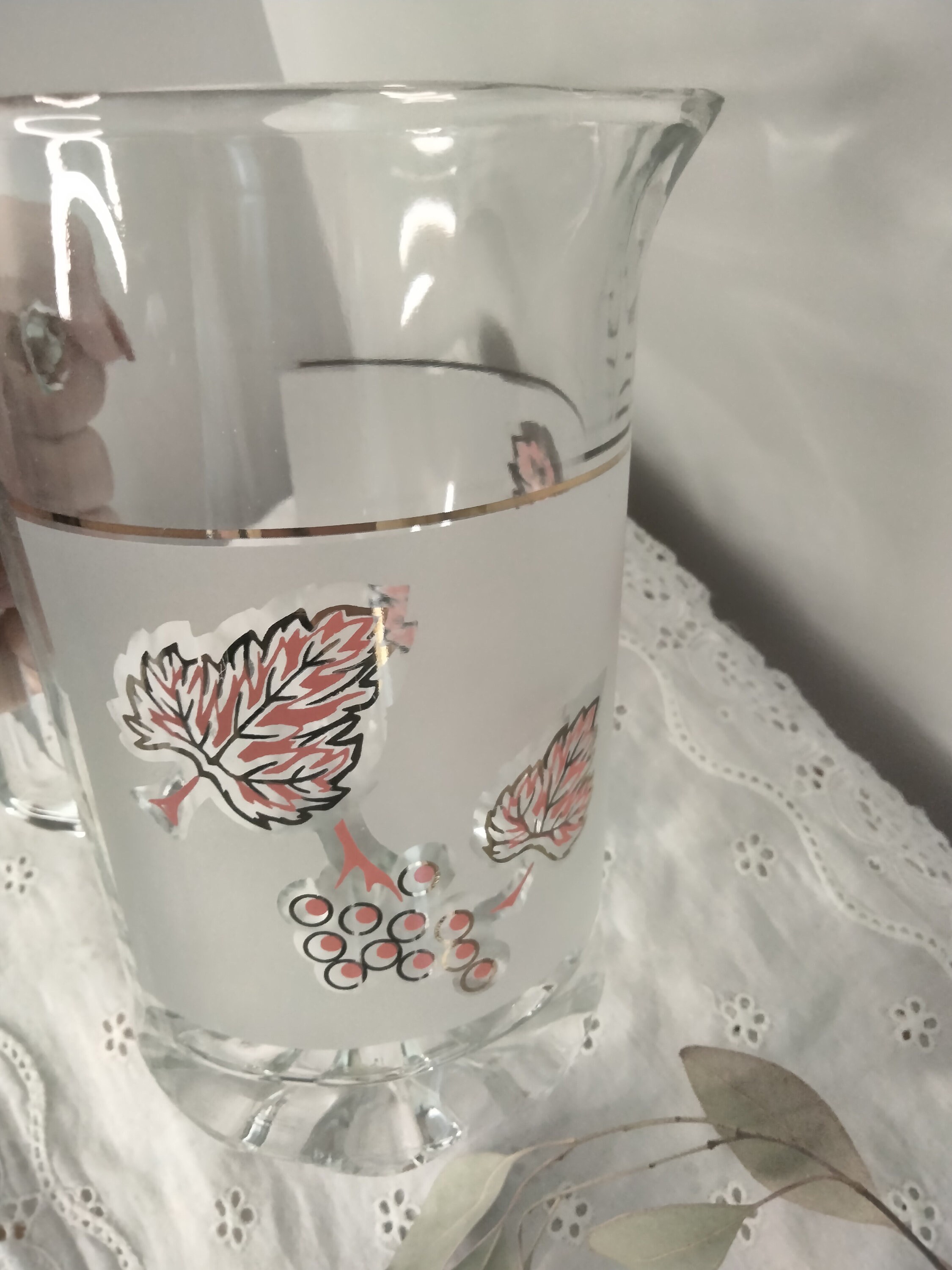 Covetro Italy Pitcher, Clear and Frosted Glass With Leaves, Berries ...