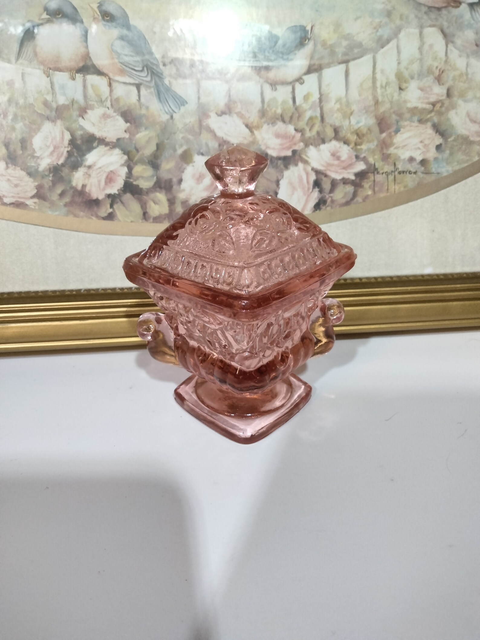 Pink Glass Compote With Lid, Rose Design - Etsy