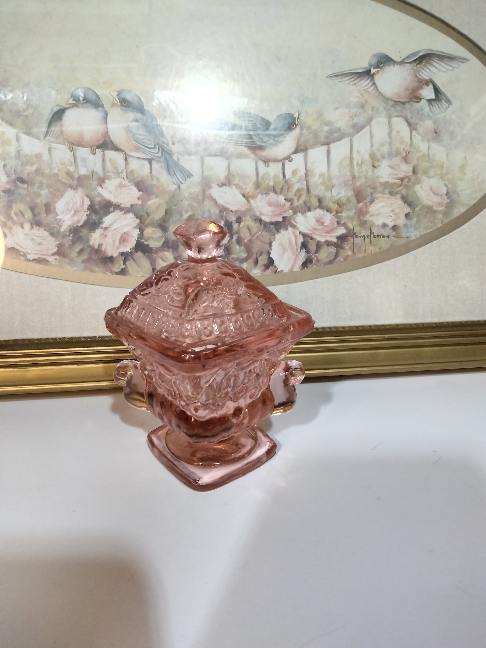 Pink Glass Compote With Lid, Rose Design - Etsy