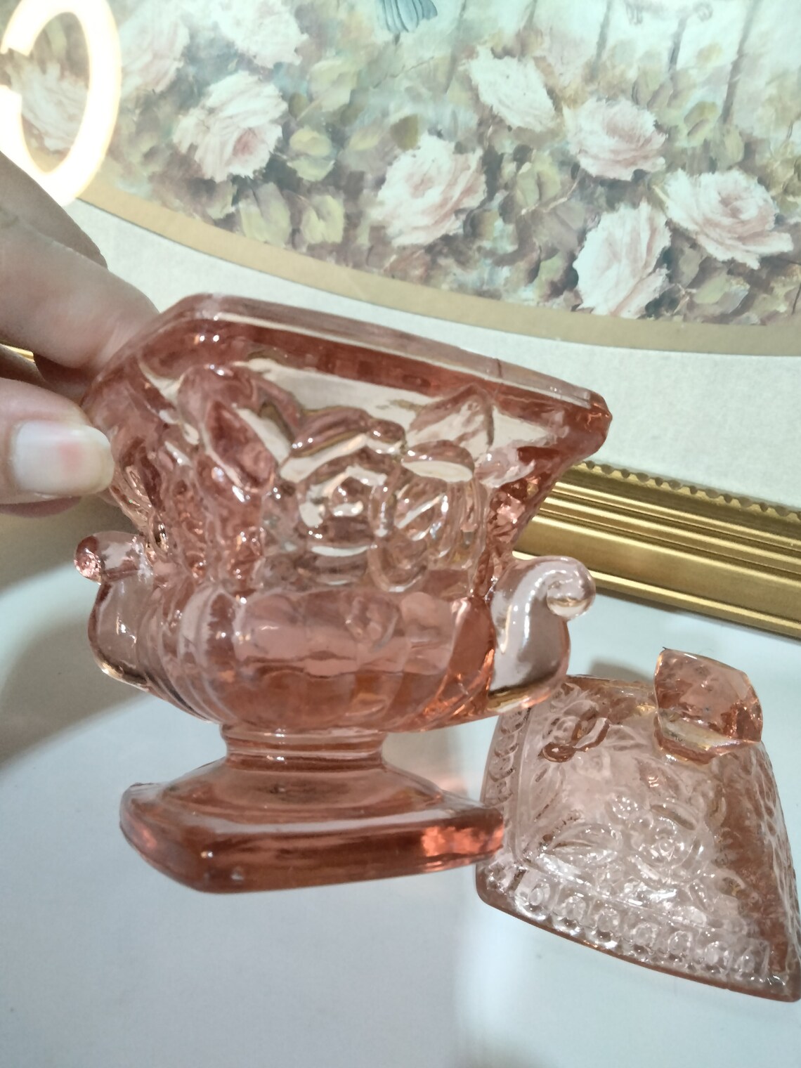 Pink Glass Compote With Lid, Rose Design - Etsy