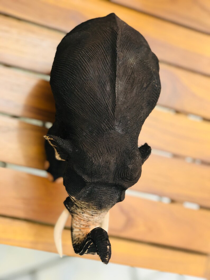 WOODEN ELEPHANT Trunk Srilankan Wild Wood Curved Hand Wood Figurine ...