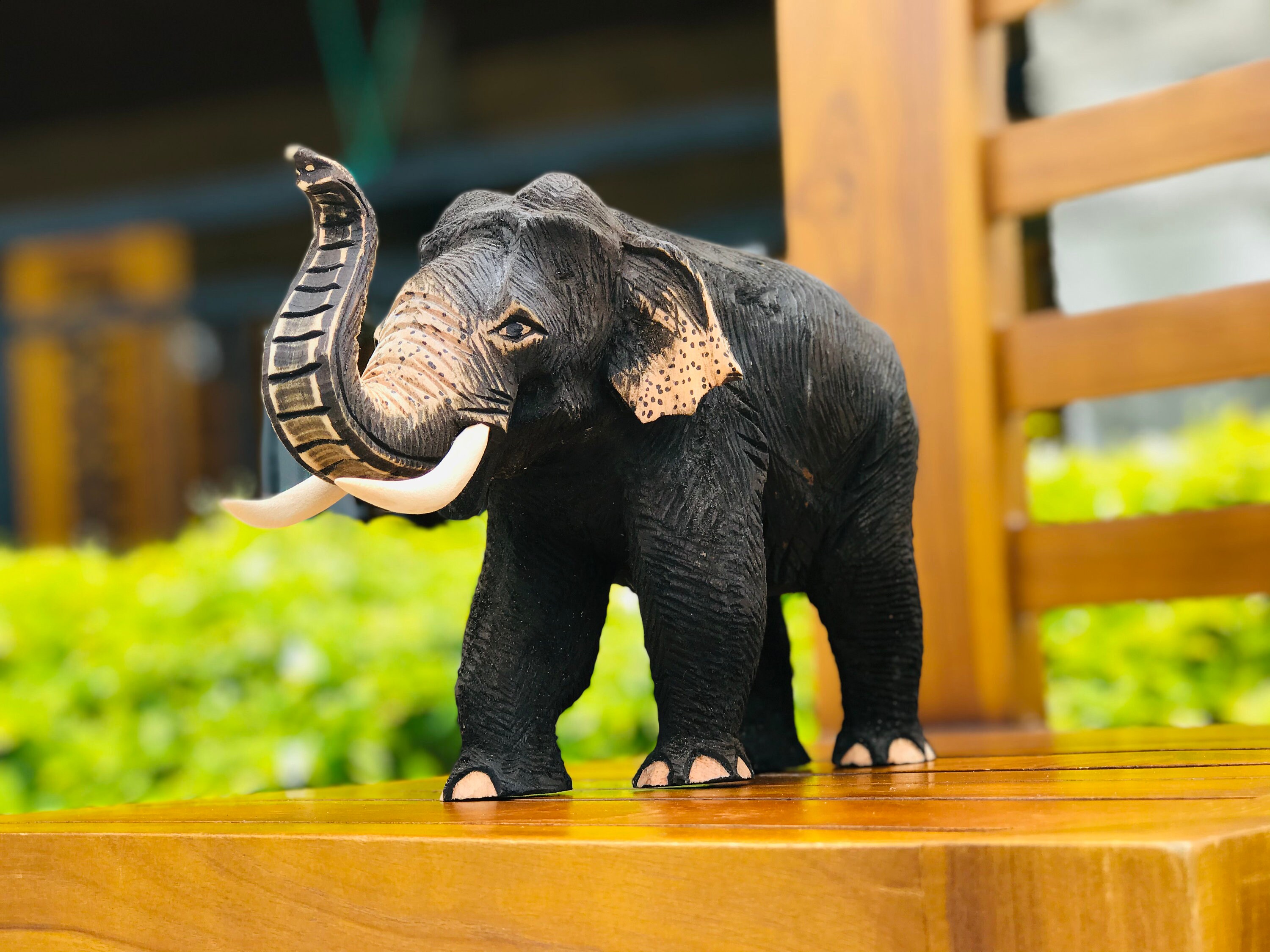 WOODEN ELEPHANT Trunk Srilankan Wild Wood Curved Hand Wood Figurine ...