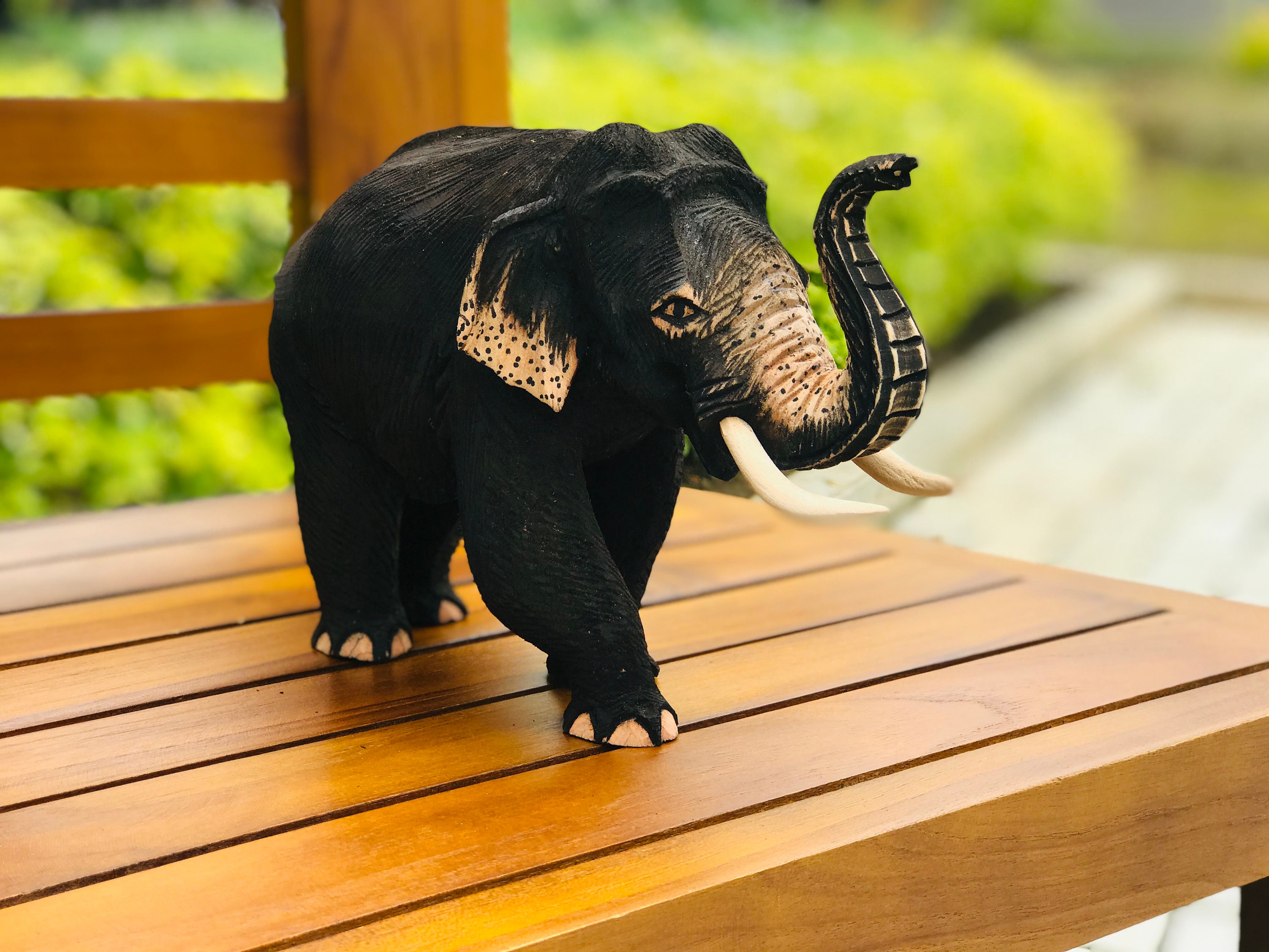 WOODEN ELEPHANT Trunk Srilankan Wild Wood Curved Hand Wood Figurine ...